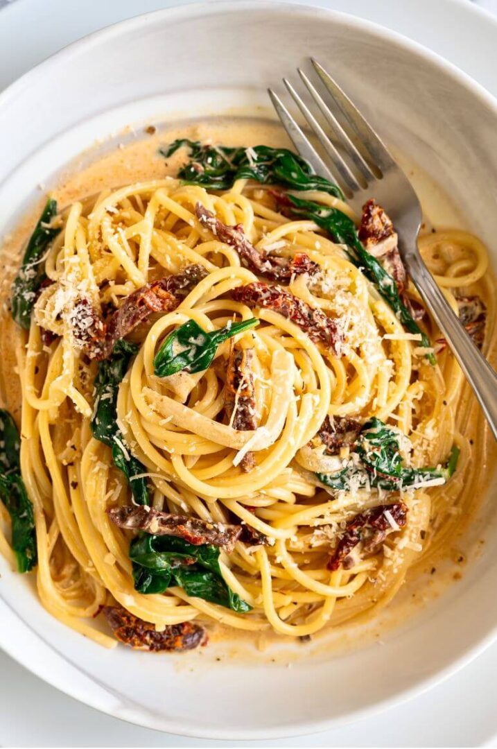 Quick & Easy Spaghetti With Spinach & Sun-Dried Tomato Cream Sauce ...